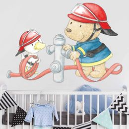 Bilderwelten Wandtattoo Tiere modern selbstklebend Wandaufkleber - Steinbeck - Pitzelpatz und Schnaddeldatz Feuerwehr - Fahrzeuge Kinderzimmer Baby M&auml;dchen Jungen