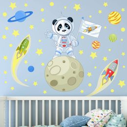 Wandtattoo Kinderzimmer Junge Astronaut Panda Wandsticker Jungenzimmer Kinder Wandaufkleber in S-XXL Panda