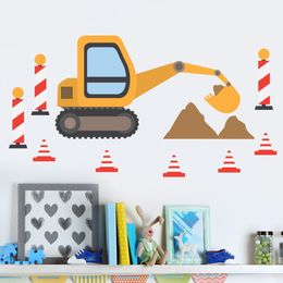 Wandtattoo Baustelle Kinderzimmer Junge Bagger Set Wandsticker Jungenzimmer Kinder Wandaufkleber in S-XXL