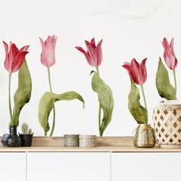 Wandtattoo Blumen Rote Aquarell Tulpen Wandsticker florale Wandaufkleber in S-XXL