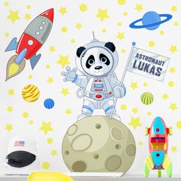 Wandtattoo Kinderzimmer Astronaut Panda Junge & M&auml;dchen Wandsticker Tiere Kinder Wandaufkleber in S-XXL Panda