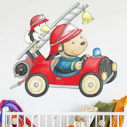 Wandtattoo Kinderzimmer Junge Pitzelpatz und Schnaddeldatz in der Feuerwehr Wandsticker Jungenzimmer Kinder Wandaufkleber in S-XXL Baby Feuerwehr