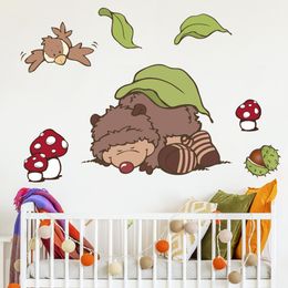 Bilderwelten Wandtattoo Wald modern selbstklebend Wandaufkleber - NICI - Forrest Friends Igel schl&auml;ft - B&auml;ume Kinderzimmer Baby M&auml;dchen Jungen