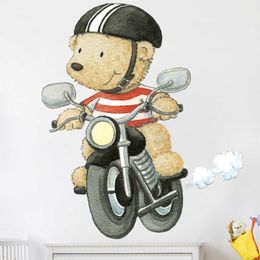 Wandtattoo Kinderzimmer Junge Pitzelpatz Pitzelpatz f&auml;hrt Motorrad Wandsticker Jungenzimmer Kinder Wandaufkleber in S-XXL Baby Teddyb&auml;r