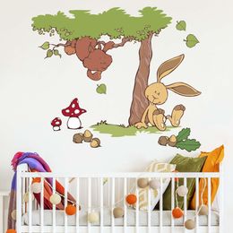 Wandtattoo Kinderzimmer NICI Forest Friends Eichh&ouml;rnchen & Hase Junge & M&auml;dchen Wandsticker Tiere Kinder Wandaufkleber in S-XXL Baby
