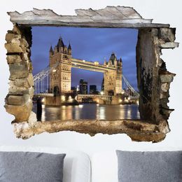 Bilderwelten Wandtattoo Stadt modern 3D-Effekt Wandaufkleber - Tower Br&uuml;cke bei Nacht - Skylines Wohnzimmer Schlafzimmer