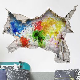 3D Wandtattoo Wei&szlig;e Backsteinwand Weltkarte Wandsticker 3D-Optik Wandaufkleber in S-XXL 3D-Effekt