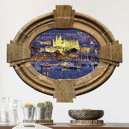 3D Wandtattoo Palma de Mallorca City Skyline und Hafen Wandsticker 3D-Optik Wandaufkleber in S-XXL 3D-Effekt