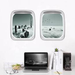 3D Wandtattoo Fenster Flugzeug Up and Above Fenster Wandsticker 3D-Optik Wandaufkleber Fenster Ausblick in S-XXL 3D-Effekt