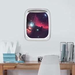 Bilderwelten Wandtattoo Tiere modern 3D-Effekt Wandaufkleber - Fenster Flugzeug Pferd im Weltraum - Fahrzeuge Kinderzimmer Baby M&auml;dchen Jungen