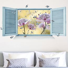 Bilderwelten Wandtattoo Blumen Landhaus 3D-Effekt violett - Astrantia Major - Wandsticker Wohnzimmer Schlafzimmer