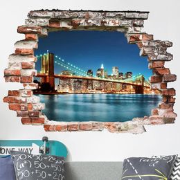 3D Wandtattoo Nighttime Manhattan Bridge Wandsticker 3D-Optik Wandaufkleber in S-XXL 3D-Effekt