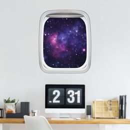 Bilderwelten Wandtattoo Himmel modern 3D-Effekt Wandaufkleber - Fenster Flugzeug Galaxie - Fahrzeuge Kinderzimmer Baby M&auml;dchen Jungen