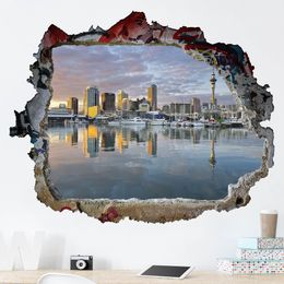 3D Wandtattoo Auckland Skyline Sonnenuntergang Wandsticker 3D-Optik Wandaufkleber in S-XXL 3D-Effekt
