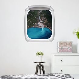 Bilderwelten Wandtattoo Natur modern 3D-Effekt Wandaufkleber - Fenster Flugzeug Fluss in Gr&ouml;nland - K&uuml;ste Wohnzimmer Schlafzimmer