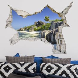 3D Wandtattoo Traumstrand Seychellen Wandsticker 3D-Optik Wandaufkleber in S-XXL 3D-Effekt