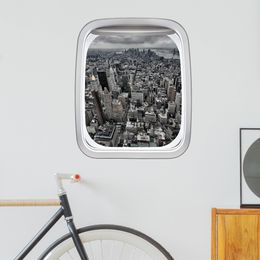 3D Wandtattoo Fenster Flugzeug Blick &uuml;ber Manhattan Fenster Wandsticker 3D-Optik Wandaufkleber Fenster Ausblick in S-XXL 3D-Effekt