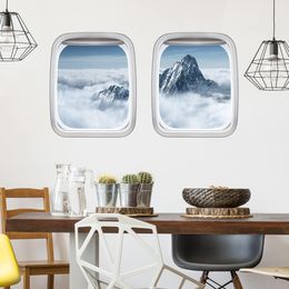 3D Wandtattoo Fensterblick Fenster Flugzeug Alpen &uuml;ber den Wolken Fenster Wandsticker 3D-Optik Wandaufkleber Fenster Ausblick in S-XXL 3D-Effekt