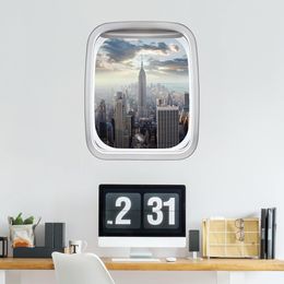 3D Wandtattoo Fenster Flugzeug Sonnenaufgang in New York Fenster Wandsticker 3D-Optik Wandaufkleber Fenster Ausblick in S-XXL 3D-Effekt