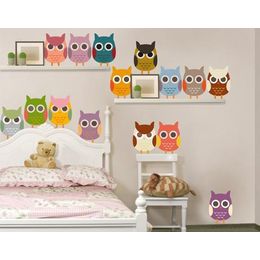 Bilderwelten Wandtattoo Tiere modern selbstklebend Wandaufkleber - No.EK147 Eulenparade Set II - Eule Kinderzimmer Baby M&auml;dchen Jungen