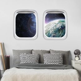 Wandtattoo Weltall Kinderzimmer Doppelfenster Flugzeug Galaxy Light Fenster Wandsticker 3D-Optik Wandaufkleber Weltraum Ausblick in S-XXL 3D-Effekt