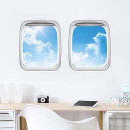 3D Wandtattoo Fensterblick Fenster Flugzeug Above Sea Level Fenster Wandsticker 3D-Optik Wandaufkleber Fenster Ausblick in S-XXL 3D-Effekt