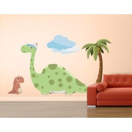 Wandtattoo Dinosaurier Kinderzimmer Junge No.MW90 Dinobande Tiny und Bronto Wandsticker Jungenzimmer Kinder Wandaufkleber in S-XXL Baby Dino