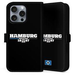DeinDesign iPhone 16 Pro Max Handy Klapph&uuml;lle Handyh&uuml;lle aus Kunst Leder schwarz Flip Case Hamburg Official Licensed Product Hsv Sideflip mit Lasche