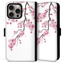 DeinDesign iPhone 16 Pro Handy Klapph&uuml;lle Handyh&uuml;lle aus Kunst Leder schwarz Flip Case Aisa Japan Cherry Blossom Sideflip mit Lasche
