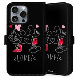 DeinDesign iPhone 16 Pro Max Handy Klapph&uuml;lle Handyh&uuml;lle aus Kunst Leder schwarz Flip Case Disney Love Sideflip mit Lasche