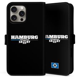 DeinDesign iPhone 16 Pro Handy Klapph&uuml;lle Handyh&uuml;lle aus Kunst Leder schwarz Flip Case Hamburg Official Licensed Product Hsv Sideflip mit Lasche