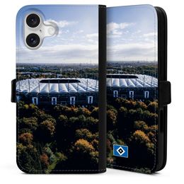 DeinDesign iPhone 16 Plus Handy Klapph&uuml;lle Handyh&uuml;lle aus Kunst Leder schwarz Flip Case Hsv Hamburger Sv Stadium Sideflip mit Lasche