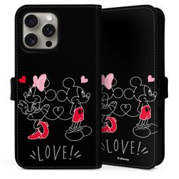 DeinDesign iPhone 16 Pro Handy Klapph&uuml;lle Handyh&uuml;lle aus Kunst Leder schwarz Flip Case Disney Love Sideflip mit Lasche