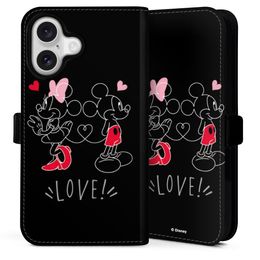 DeinDesign iPhone 16 Handy Klapph&uuml;lle Handyh&uuml;lle aus Kunst Leder schwarz Flip Case Disney Love Sideflip mit Lasche