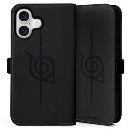 DeinDesign iPhone 16 Handy Klapph&uuml;lle Handyh&uuml;lle aus Kunst Leder schwarz Flip Case Konoha Sasuke Naruto Shippuden Sideflip mit Lasche