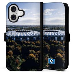 DeinDesign iPhone 16 Handy Klapph&uuml;lle Handyh&uuml;lle aus Kunst Leder schwarz Flip Case Hsv Hamburger Sv Stadium Sideflip mit Lasche