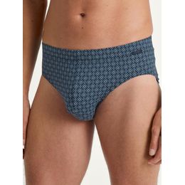 Slip Calida "Grafic Cotton", Herren, Gr. S (46/48), blau (schwarz sapphire), Obermaterial: 90% Baumwolle, 10% Elasthan, k&ouml;rpernah, Unterhosen Slip, Single Jersey, elastisch, bequem, maskulin