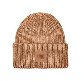 UGG Australia Beanie UGG "W CHUNKY RIB BEANIE", Damen, braun (camel, braun), Strick, Obermaterial: 76% Polyacryl, 17% Nylon, 7% Wolle, clean, unifarben, M&uuml;tzen Beanie, Winterm&uuml;tze, Strickm&uuml;tze mit Logobadge