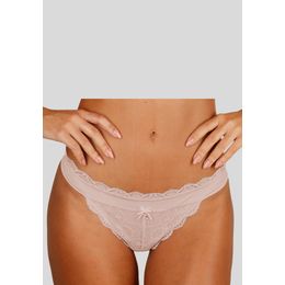 String Lascana "Premium Dessous", Damen, Gr. 32/34, rosa (rose), Spitze, Obermaterial: 90% Polyamid, 10% Elasthan, figurbetont, Unterhosen String, aus zarter Spitze mit feiner Zierschleife und Accessoire