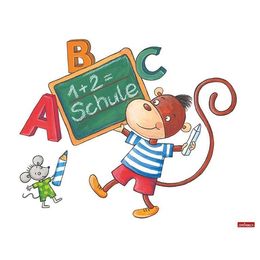 Bilderwelten Wandtattoo Tiere modern selbstklebend Wandaufkleber - Steinbeck - Affe und Maus kommen in die Schule - Wandsticker Kinderzimmer Baby M&auml;dchen Jungen