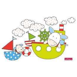 Bilderwelten Wandtattoo Strand modern selbstklebend Wandaufkleber - Steinbeck - Farmily treffen sich auf hoher See - Wandsticker Kinderzimmer Baby M&auml;dchen Jungen