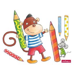 Bilderwelten Wandtattoo Tiere modern selbstklebend Wandaufkleber - Steinbeck - Malspa&szlig; mit Affe und Maus - Wandsticker Kinderzimmer Baby M&auml;dchen Jungen