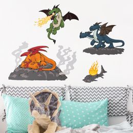Wandtattoo Kinderzimmer Junge NICI Drachen Feuer Drache Jungenzimmer Wandsticker Wandaufkleber in S-XXL