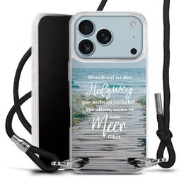 DeinDesign iPhone 17 Pro Handy Carry Case H&uuml;lle mit Band Handykette zum Umh&auml;ngen schwarz Spruch Beach Statement Carry Case