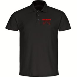 multifanshop Poloshirt - Freiburg - Herzschlag - Druck rot - Polo