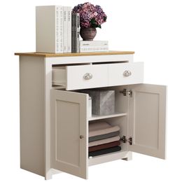 Vcm Holz Kommode Sideboard mit Dreht&uuml;ren und Schubladen Ma&szlig;e ca. H. 81 x B. 82 x T. 35 cm - Balusa L