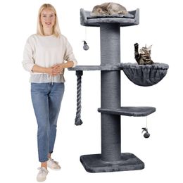 HAPPYPET Premium Kratzbaum Grosse Katzen Stabil 'Cooper' &ndash; 150 cm Gro&szlig;er Katzenbaum Grau