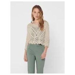 Jacqueline de Yong Strickpullover JDY "JDYNEW SUN 3/4 CROPPED PULLOVER KNT NOOS", Damen, Gr. L, beige (tapioca), Strick, Obermaterial: 100% Polyacryl, unifarben, regular fit kurz, V-Ausschnitt, gewellter Abschluss, Pullover Strickpullover