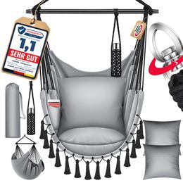 Kesser&reg; H&auml;ngesessel mit 2 Kissen Getr&auml;nkehalter & B&uuml;cherfach - Safari XXL H&auml;ngestuhl f&uuml;r Erwachsene & Kinder H&auml;ngematte bis 150 kg H&auml;ngesitz Aufh&auml;ngung Indoor & Outdoor Wohn & Garten Terrasse