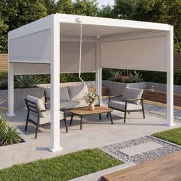 Pergola MCW-P65 mit 3x Seitenwand, Rollo Terrassen&uuml;berdachung Garten Lamellenpavillon, 10cm-Alu-Gestell 3x3m ~ wei&szlig;